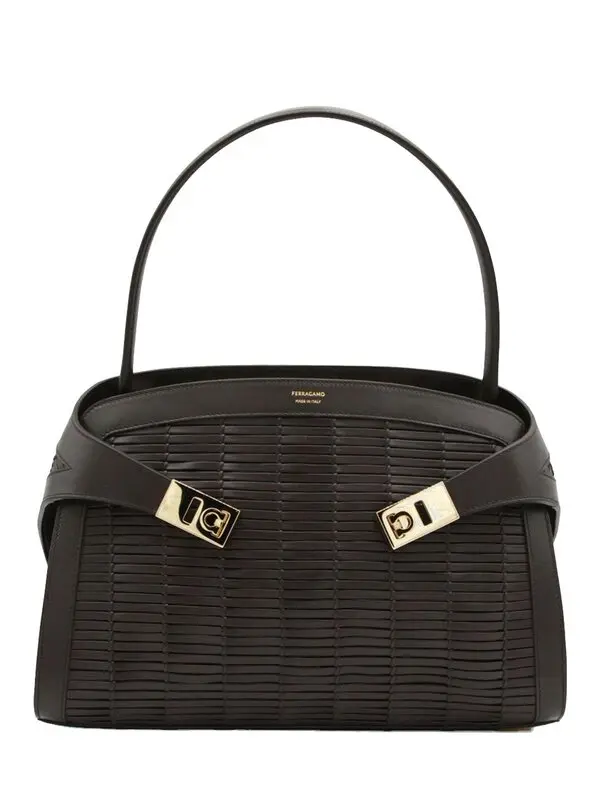 FERRAGAMO Woven Leather Shoulder Bag - Brown
