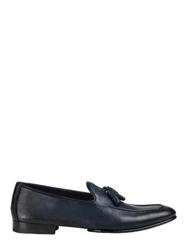 DOUCAL'S Hammered Leather Loafer With Tassels - Blue