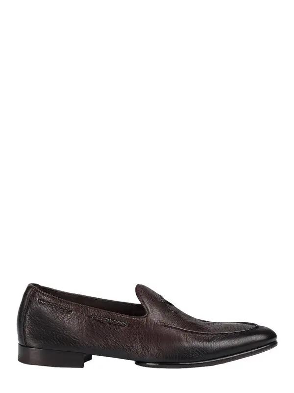DOUCAL'S Pebbled Leather Loafers With Woven Straps - Dark