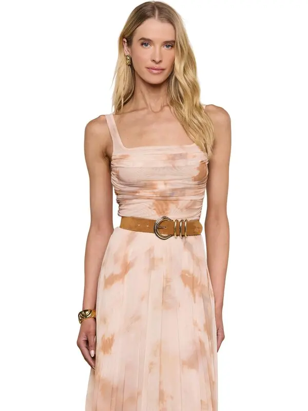 L'Agence Rasha Shirred Tank Top - Frappe Multi Tie Dye