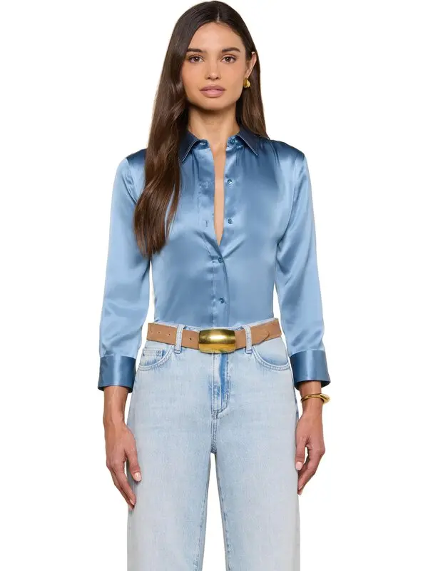 L'Agence Dani Silk Blouse - Blue Mist