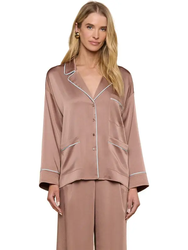 L'Agence Mara Blouse Top - Mocha Tan/cool Blue