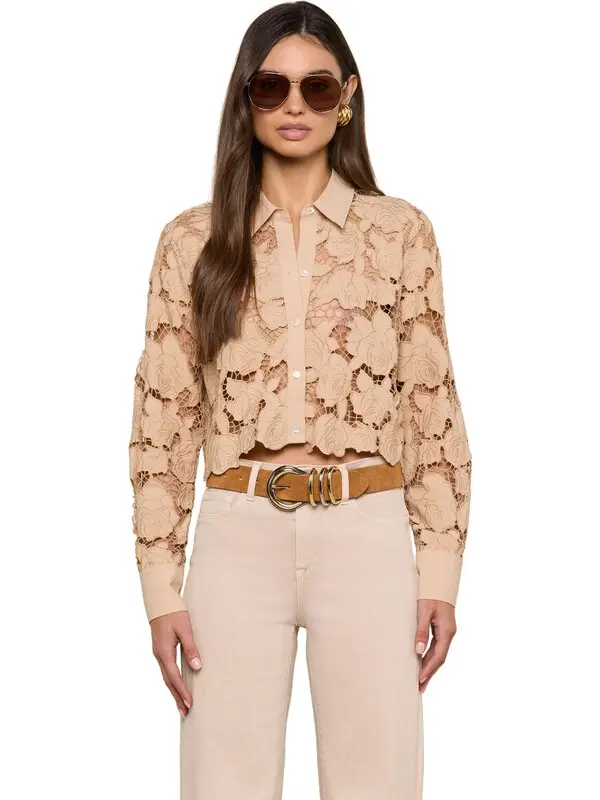 L'Agence Seychelle Cropped Eyelet Blouse - Almond