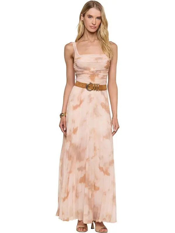 L'Agence Torin Pleated Maxi Skirt - Frappe Multi Tie Dye