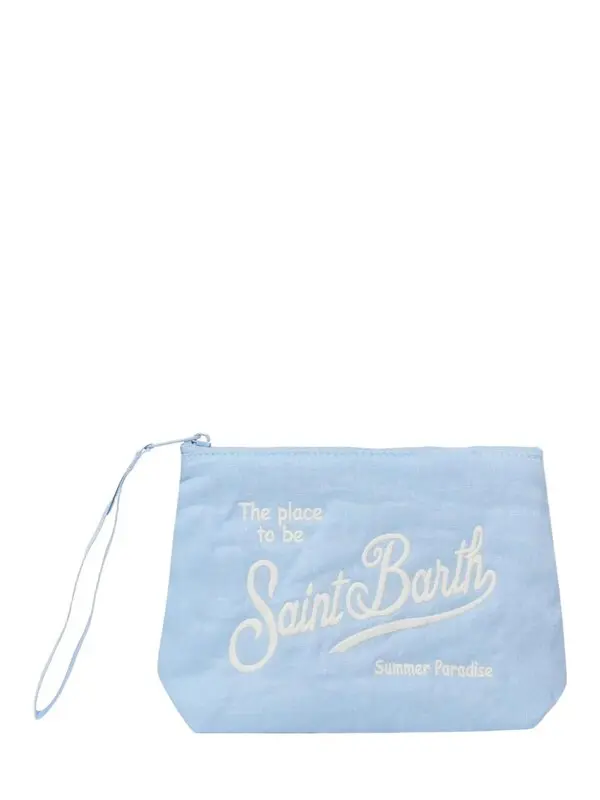 MC2 SAINT BARTH Linen Pochette With Embroidered Logo - Blue