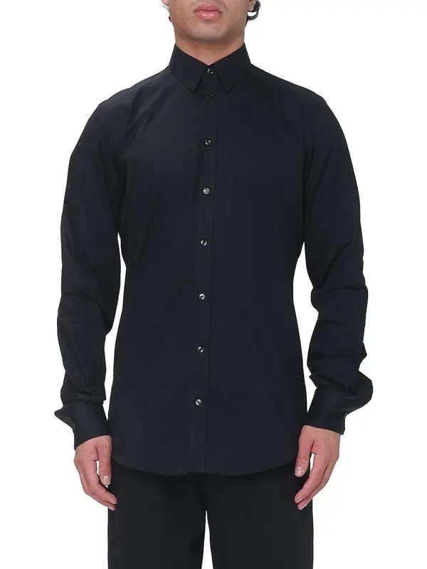 Dolce & Gabbana Slim Fit Poplin Cotton Shirt With French Collar - Black