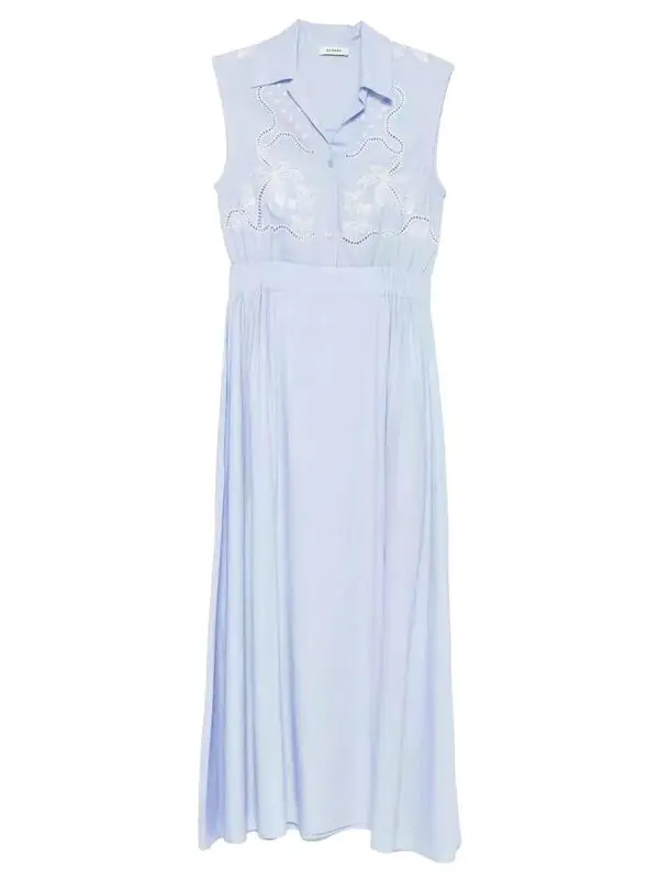 Sandro Embroidered Linen Maxi Dress - Blue