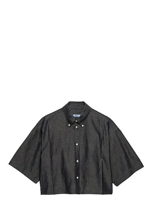 Prada Short-sleeved Flared Chambray Shirt - Blue