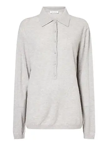 THE FRANKIE SHOP Tala V-neck Wool-blend Polo Top - Light Grey