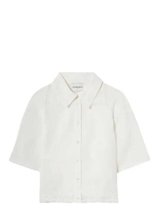 Claudie Pierlot Short-sleeved Lace-trim Woven Shirt - Ecru