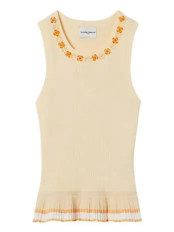 Claudie Pierlot Floral-embellished Peplum-hem Knitted Top - Vanilla