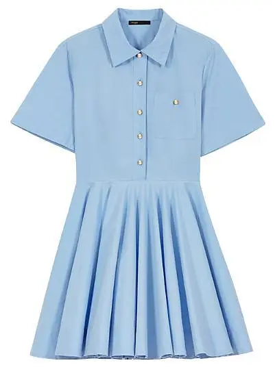 Maje Flared Stretch-cotton Shirt Dress - Blue Sky