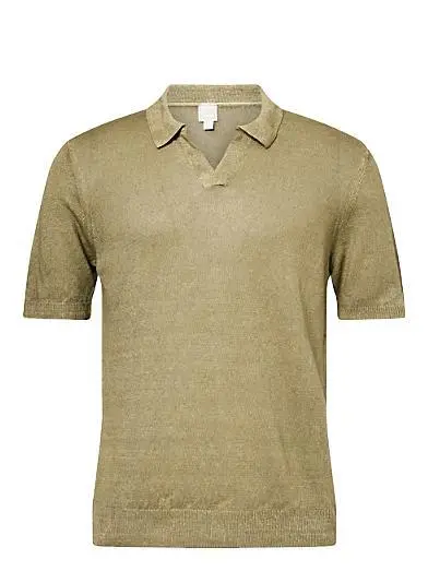 120% Lino Short-sleeve Linen Knit Polo Shirt - Military
