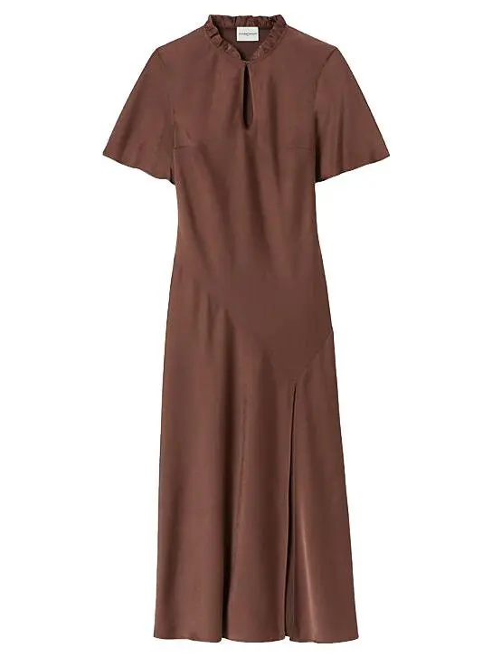 Claudie Pierlot Short-sleeved Keyhole Satin Midi Dress - Brown Ice