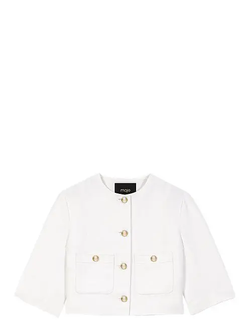 Maje Cropped Linen-blend Jacket - White