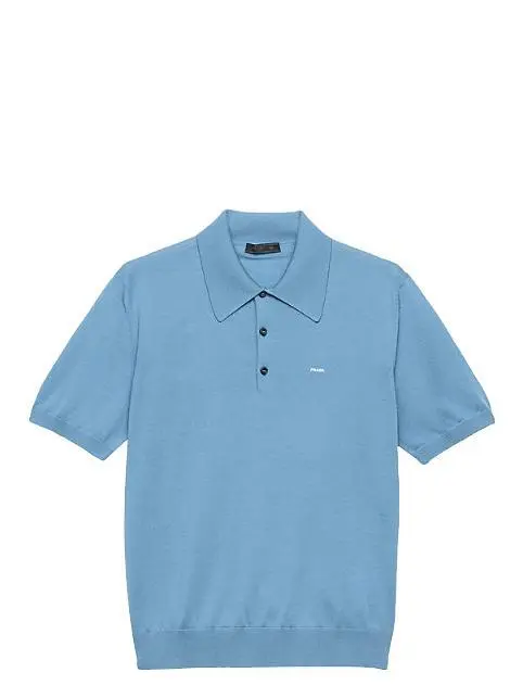 Prada Superfine Logo-embroidered Wool Polo Shirt - Blue