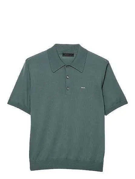 Prada Superfine Logo-embroidered Wool Polo Shirt - Green