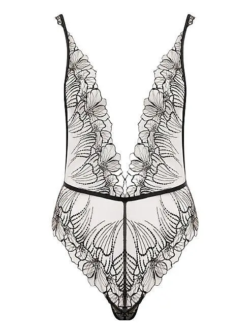 Bluebella Amarosa Floral-embroidered Bodysuit - Black/sheer