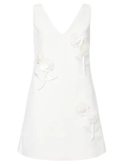 SELF-PORTRAIT Floral-embellished V-neck Crepe Mini Dress - White