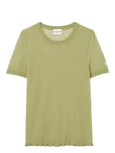 Claudie Pierlot Ruffle-hem Semi-sheer Knitted Top - Pistachio
