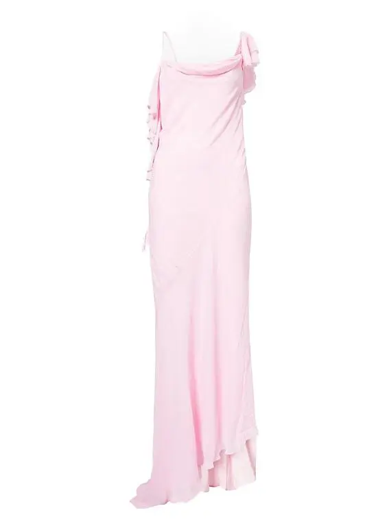 SELF-PORTRAIT Asymmetric Frilled-trim Georgette Maxi Dress - Pink