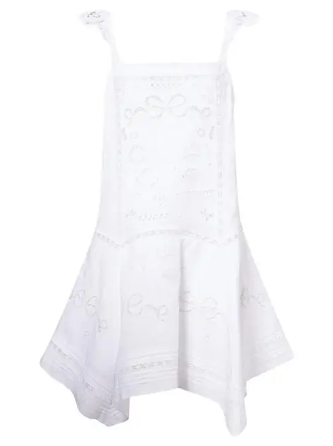 SELF-PORTRAIT Broderie-anglaise Asymmetric-hem Linen And Cotton Mini Dress - White