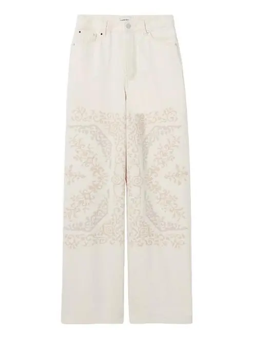 Claudie Pierlot Wide-leg Embroidered Denim Jeans - Off White Denim