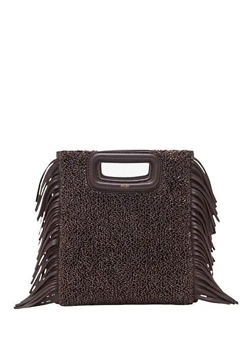 Maje Fringed Raffia Shoulder Bag - Dark Brown