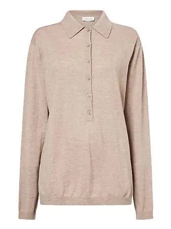 THE FRANKIE SHOP Tala V-neck Wool-blend Polo Top - Taupe Melange