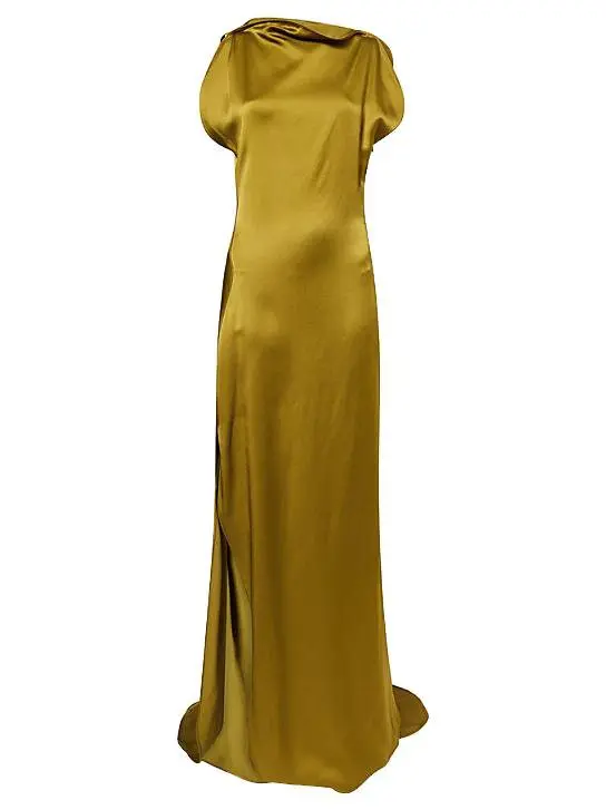 Victoria Beckham Carla Split-seam Satin Gown - Moss