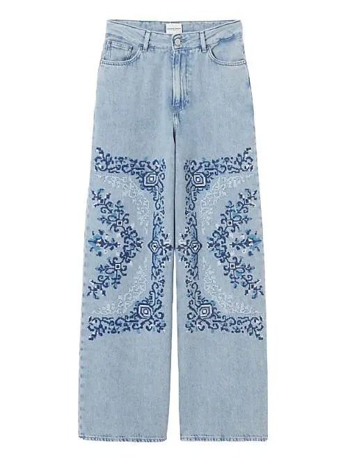 Claudie Pierlot Wide-leg Embroidered Denim Jeans - Dual-color