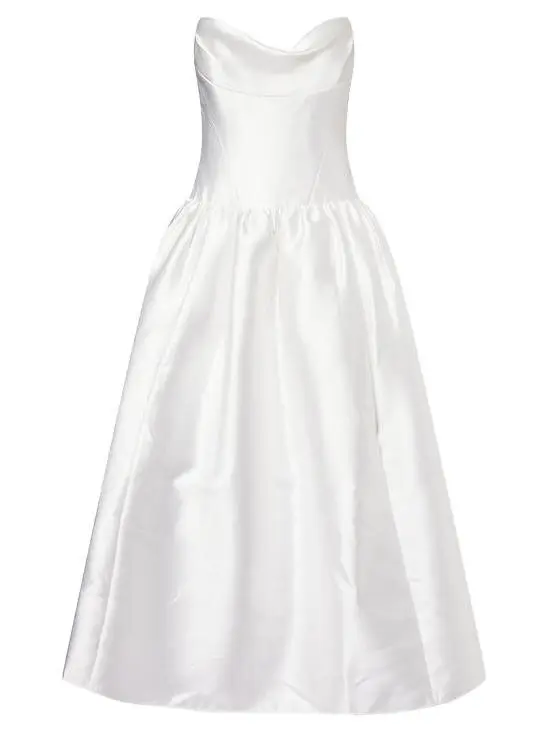 SELF-PORTRAIT Peaked-neck Strapless Taffeta Midi Dress - White