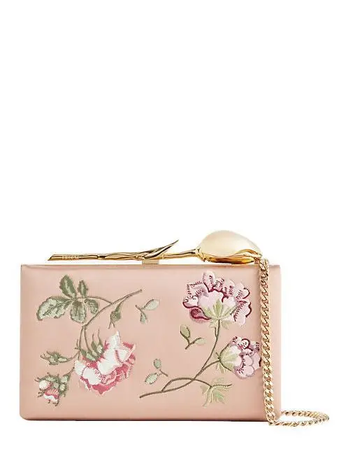 Erdem Floral-embroidered Woven Clutch - Bisque