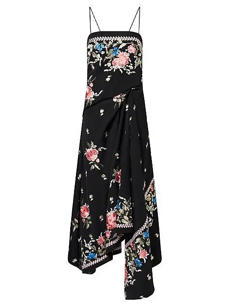 Erdem Floral-embroidered Strapless Wool Midi Dress - Black