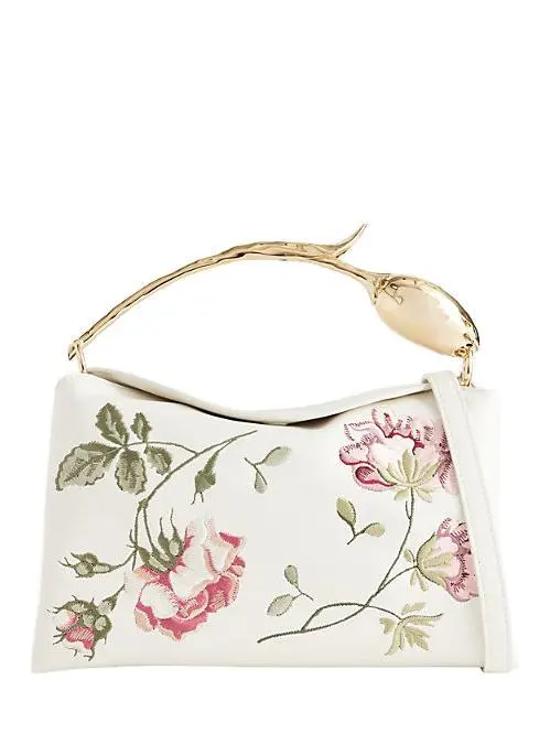 Erdem Embroidered Leather Handbag - Porcelain