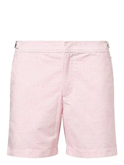 Orlebar Brown Bulldog Seersucker Stripe Swim Shorts - Pink/white Stripe