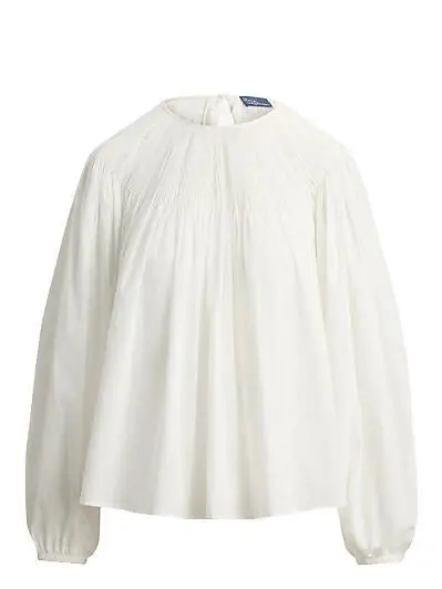 Polo Ralph Lauren Pintuck Cotton Blouse With Volume Sleeves - White