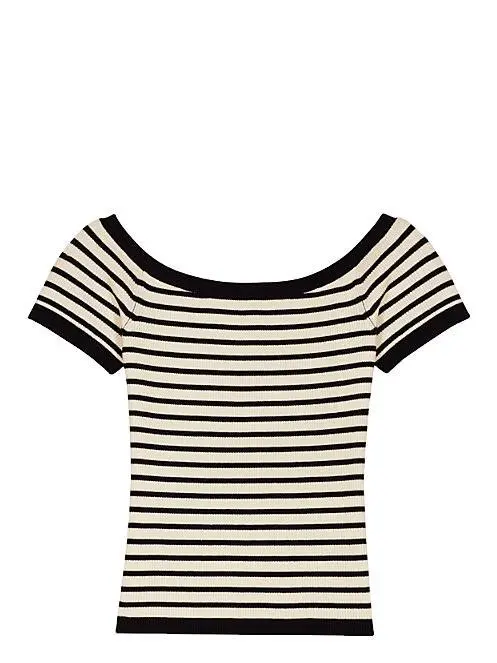 Maje Striped Boat-neck Knit Top - Navy / Ecru