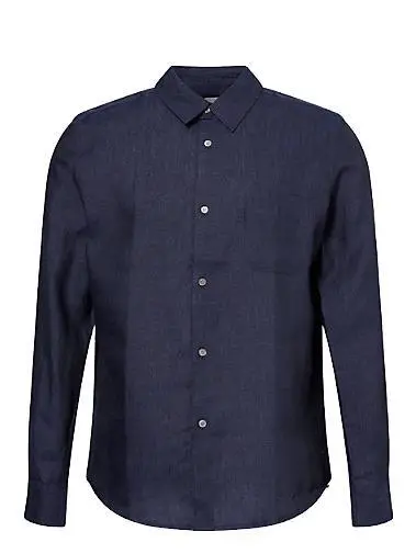 Derek Rose Monaco Long-sleeve Linen Shirt - Navy