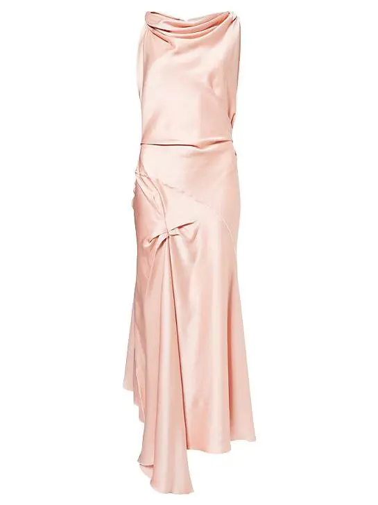 Victoria Beckham Posy Twisted Satin Midi Dress - Dusty Pink