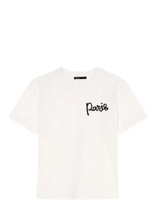 Maje Paris-embroidered Cotton-jersey T-shirt - White
