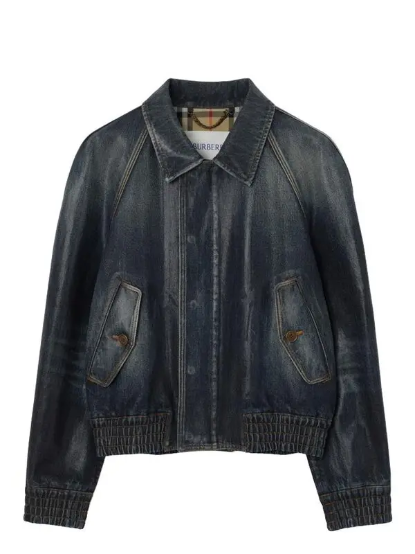 Burberry Coated Denim Aviator Jacket - Mid Blue