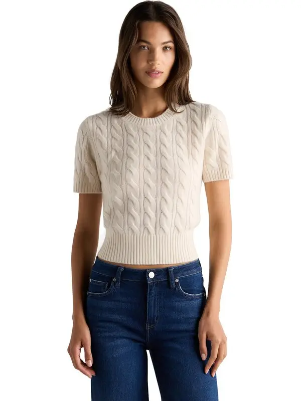 Quince Mongolian Cashmere Cable T-shirt - Ivory