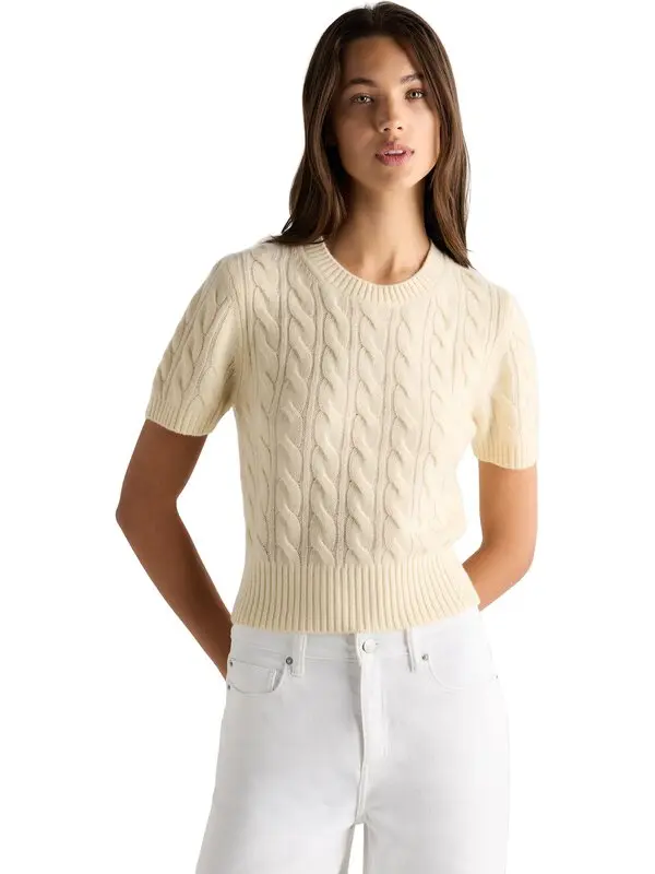 Quince Mongolian Cashmere Cable T-shirt - Pale Custard Yellow