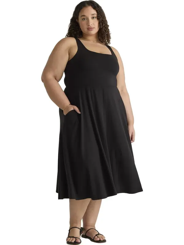 Quince Tencel Jersey Fit & Flare Dress - Black