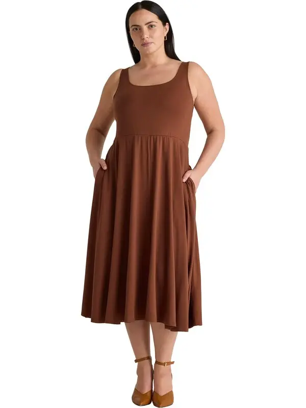 Quince Tencel Jersey Fit & Flare Dress - Brown