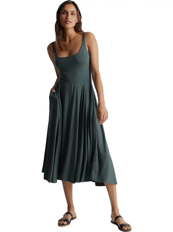 Quince Tencel Jersey Fit & Flare Dress - Dark Olive