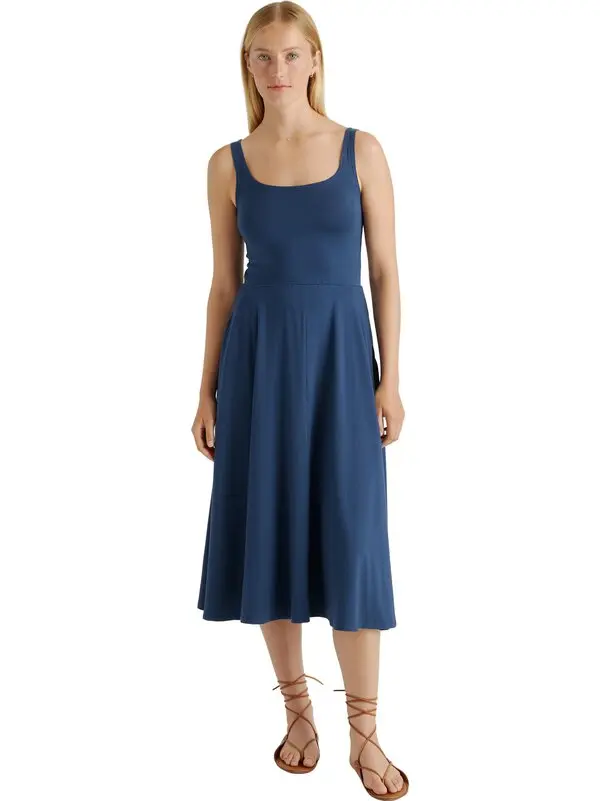 Quince Tencel Jersey Fit & Flare Dress - Navy