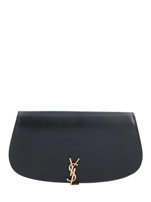 Saint Laurent Logo Plaque Foldover Top Shoulder Bag - Black