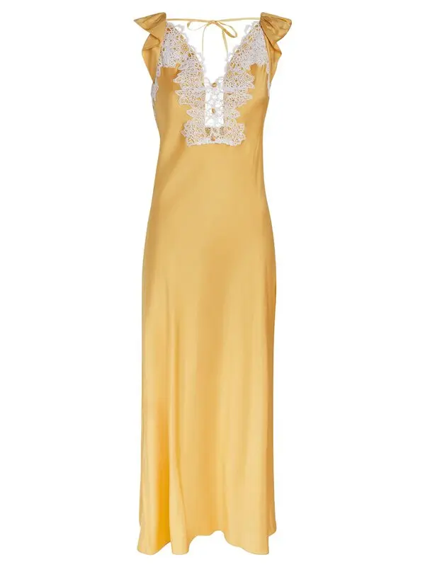 Claudie Pierlot Satin Maxi Dress With Lace Appliqu - Yellow